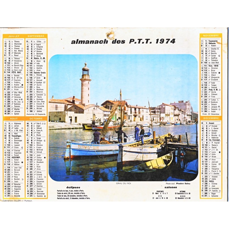 CALENDRIER ALMANACH 1974 - SAINT BON ET GRAU DU ROI