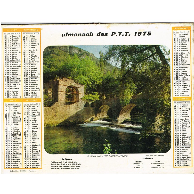 CALENDRIER ALMANACH DES PTT 1975 - LE VIGAN ET PORT-VENDRES