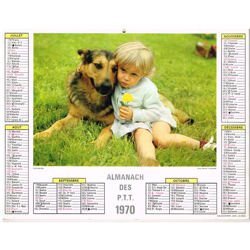 CALENDRIER ALMANACH DES PTT 1970 - CHATONS - ENFANT ET CHIEN