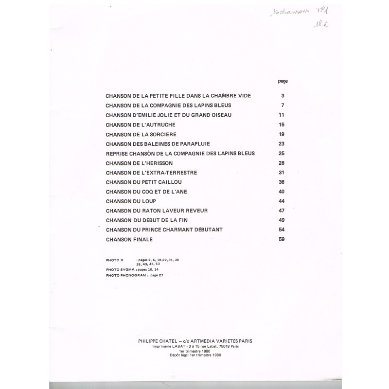 LIVRE DE 16 PARTITIONS DU CONTE MUSICAL EMILIE JOLIE
