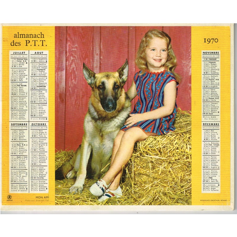 CALENDRIER ALMANACH DES PTT 1970 - ENFANTS ET CHIENS